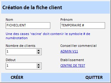 Création fiche client - Gestion clientèle